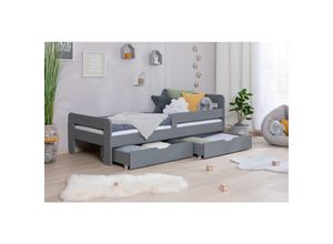 4251105981121 - TiCAA Einzelbett Kinderbett Jugendbett Bennet mit Schubkasten Rausfallschutz für Schlafzimmer Kinderzimmer Kiefer Massivholz Bettgestell 90 100 120 x 200 cm