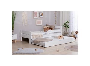 4251105981190 - TiCAA Einzelbett Kinderbett Jugendbett Bennet mit Zusatzbett Rausfallschutz & Lattenrost für Schlafzimmer Kinderzimmer Kiefer Massivholz Bettgestell 90 100  120 x 200 cm