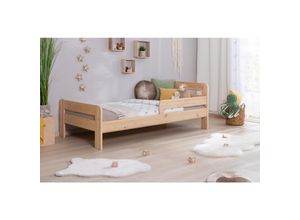 4251105981022 - TiCAA Einzelbett Kinderbett Jugendbett Bennet mit Rausfallschutz & Lattenrost für Schlafzimmer Kinderzimmer Kiefer Massivholz Bettgestell 90 100 120 x 200 cm