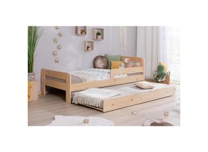 4251105981206 - TiCAA Einzelbett Kinderbett Jugendbett Bennet mit Zusatzbett Rausfallschutz & Lattenrost für Schlafzimmer Kinderzimmer Kiefer Massivholz Bettgestell 90 100  120 x 200 cm
