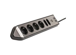 4007123672820 - Steckdosenleiste brennenstuhl estilo 6-fach 2 USB-Ladebuchsen IP20 Kabellänge 2 m L 365 x B 60 x T 110 mm Edelstahl & Kunststoff schwarz-silber