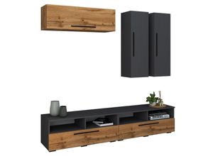 4051814425349 - TV Möbel Wohnwand mit ausreichend Stauraum Anbauwand Maße H 200 x B 190 x T 40 cm Fernseh Möbel – Arila XL