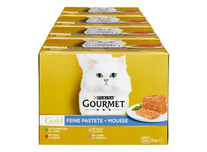 7613036296847 - PURINA Katzennassfutter Gourmet Gold Feine Pastete mit Rind Kaninchen Lamm und Kalb 24 x 85 g 4er Pack
