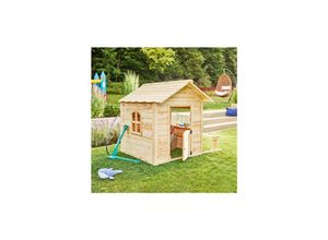 4058166045270 - Spielhaus - der GROßE palast Natur - 166 x 138 x 132 cm mit Bank - fsc zertifiziertes Kinderspielhaus inkl Montagematerial i Gartenhaus Holzhaus