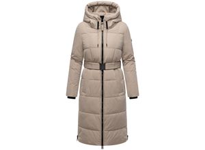 4070448060818 - NAVAHOO Damen Steppmantel lang Wintermantel Parka Jacke wasserabweisend Kapuze Teddyfell Kragen Gürtel Herbstnebel