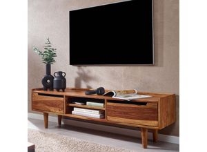 4251757710353 - Lowboard Sheesham Massivholz 145x43x35 cm TV-Kommode mit zwei Türen Design TV-Schrank Hoch Fernsehtisch Fernsehschrank Modern Fernsehkommode