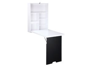 4255633551832 - Homcom - Schreibtisch Wandtisch Wandklapptisch mit Tafel 5 Fächern Klappschreibtisch Klappbarer Computertisch für Büro Weiß+Schwarz 60 x 945 x 147