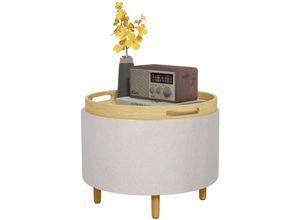 4255633553553 - Homcom - Sitzhocker Ottomane mit Stauraum Runder Polsterhocker mit Klappdeckel Holzbeine Modern für Wohnzimmer Schlafzimmer Weiß Ø56 x 42 cm