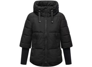 4070448066643 - NAVAHOO Damen Winter Steppjacke gesteppt Winterjacke mit Kragen Kapuze gefüttert langen Rippbündchen Lotusherz