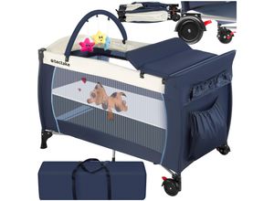 4260182872659 - tectake® Kinder Reisebett klappbar und höhenverstellbar 2 Rollen mit Bremsen inklusive Tragetasche 132 x 75 x 104 cm