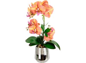 4019844794910 - Kunstorchidee IGEA Phalaenopsis Orchidee im Topf orange B20cm H42cm L14cm Polyester Kunstpflanzen Kunstblume mit Blätter Blume Kunstpflanze Deko Seidenblume Real Touch