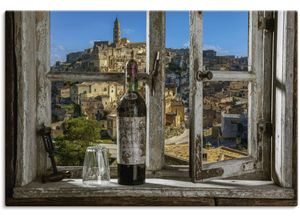 4062144633380 - Wandbild ARTLAND Blick aus dem Fenster Matera Italien Bilder Gr B H 120 cm x 80 cm Leinwandbild Fenster & Türen Querformat 1 St grau Kunstdrucke als Alubild Leinwandbild Wandaufkleber oder Poster in versch Größen