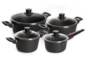 4054359009388 - WOLL MADE IN GERMANY Topf-Set Nowo Titanium Aluminiumguss (Set 8-tlg je 1 Kochtopf 20 24 28 cm 1 Stielkasserolle 18 cm) Made in Germany schwarz