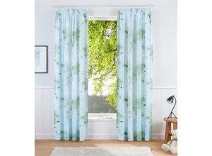 8966110123096 - Vorhang MY HOME Weltkarte Gr 1 blau (blau grün) B135cm H145cm Baumwolle (Bio-Baumwolle) Polyester Gardinen Kindergardine bedruckt halbtransparent Tiere