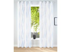 6920192975723 - Gardine MY HOME Dimona Gr 6 weiß (weiß blau) B140cm H295cm Voile Polyester Gardinen 2-er Set transparent Voile Polyester Wellen