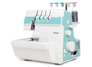 4061275226256 - MEDION Overlock-Nähmaschine SO90 (MD 19169) 90 Watt Motorleistung Freiarmnähen Nählicht blau (türkis) B31cm H32cm T31cm Nähmaschinen 1200 Stichen min Teleskopfadenführung bis zu 4 Fäden gleichzeitig