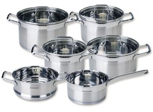 4008033186575 - Topf-Set FACKELMANN Bamberg mit Dämpfeinsatz silber (silberfarben) Töpfe Deckel mit Abgießfunktion