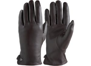 4260478657557 - Lederhandschuhe PEARLWOOD PAM Damen Gr 75 braun (schwarz braun) Schafsleder unifarben Handschuhe weiches Fleece-Innenfutter Temperaturregulierend Seitenschlitz