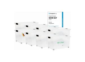 4251888511843 - Novaliv 8x Aufbewahrungsboxen mit Deckel Groß 55L transparente Nestbar stapelbar mit Clipverschluss Rollboxen Kunststoff BPA-frei 61x40x325 cm