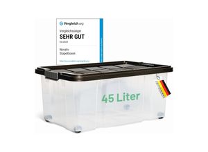 4251888511133 - Novaliv Aufbewahrungsbox mit Deckel Groß 45L Anthrazit Nestbar stapelbare Plastikbox mit Clipverschluss Eurobox mit Deckel BPA-frei 61x40x26 cm