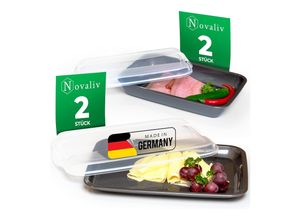 4251888513656 - Novaliv Sparset 2x flach 2x hoch Anthrazit Premium Aufschnittbox mit Transparentem Deckel Frischhaltedosen für Wurst & Käse Maße 25x17x3 cm 25x17x5 cm Kühlschrank Organizer Knäckebrotbox must-have