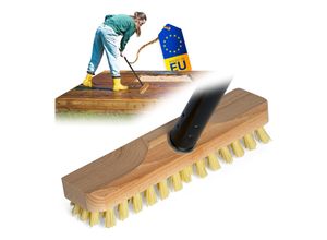 4251888522559 - Schrubber aus Holz mit Borsten Wischer mit Gewinde und Schraub- Steckstiel vierteilig Scheuerbürste PPN Boden Bürste Ideal für Reinigung von Balkon Terrasse Garten Innen & Außenbereich