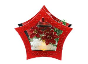 4019844690731 - Teelichthalter IGEA Deko-Objekt mit LED Licht und Teelichtkerze rot B21cm H20cm Glas Kerzenhalter Mit Christstern Beeren Tanne Kunstschnee Weihnachtsdeko Dekoobjekt