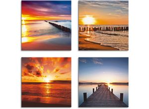 4062144353875 - Leinwandbild ARTLAND Ostsee Strand Sonne Sonnenuntergang Bilder Gr B H 30 cm x 30 cm Leinwandbild Strand quadratisch 4 St rot Bild Leinwandbild Leinwandbilder Bilder 4er Set verschiedene Größen