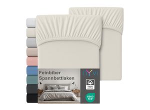 4255636669350 - NYVI Feinbiber Spannbettlaken Deluxe für Matratzen bis 25 cm Steghöhe - Extra Warm & Weich 100% Baumwolle Bügelfrei Vorgekrumpft FarbeCreme Größe90x200 cm (2er Set)