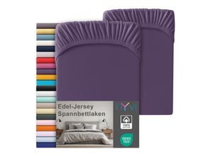 4255636669176 - NYVI Edel Jersey Spannbettlaken Deluxe für Matratzen bis 25 cm Steghöhe - 100% Baumwolle supergekämmt 140g m² Rundumgummizug FarbeViolett Größe180-200 x 200 cm (2er Set)