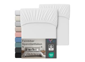 4255636669336 - NYVI Feinbiber Spannbettlaken Deluxe für Matratzen bis 25 cm Steghöhe - Extra Warm & Weich 100% Baumwolle Bügelfrei Vorgekrumpft FarbeWeiß Größe180x200 cm (2er Set)