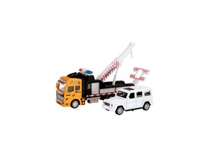 8719904240871 - Toi-Toys METAL Abschleppwagen mit Luftpumpe Hebebühne und Auto – Spielzeug Abschleppset