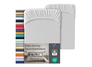 4255636669206 - NYVI Edel Jersey Spannbettlaken Deluxe für Matratzen bis 25 cm Steghöhe - 100% Baumwolle supergekämmt 140g m² Rundumgummizug FarbeSilber Größe180-200 x 200 cm (2er Set)