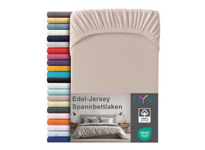 4255636666571 - NYVI Edel Jersey Spannbettlaken Deluxe für Matratzen bis 25 cm Steghöhe - 100% Baumwolle supergekämmt 140g m² Rundumgummizug Größe140-160 x 200 cm FarbeBasalt