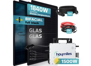 4255656237515 - SUNNIVA® 1840W Balkonkraftwerk BIFAZIAL FULLBLACK komplett Steckdose HOYMILES 1500 Watt Wechselrichter PV Solaranlage Komplettset 4x 460W N-Type Glas-Glas Bifacial Solarmodule 5m Kabel