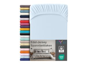 4255636666748 - NYVI Edel Jersey Spannbettlaken Deluxe für Matratzen bis 25 cm Steghöhe - 100% Baumwolle supergekämmt 140g m² Rundumgummizug FarbeHellblau Größe140-160 x 220 cm
