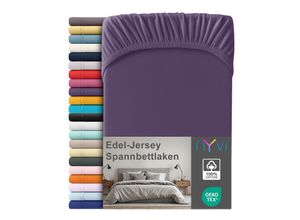 4255636667073 - NYVI Edel Jersey Spannbettlaken Deluxe für Matratzen bis 25 cm Steghöhe - 100% Baumwolle supergekämmt 140g m² Rundumgummizug FarbeViolett Größe90-100 x 200 cm