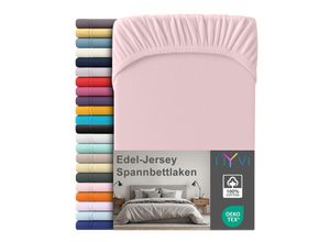 4255636666649 - NYVI Edel Jersey Spannbettlaken Deluxe für Matratzen bis 25 cm Steghöhe - 100% Baumwolle supergekämmt 140g m² Rundumgummizug Größe180-200 x 200 cm FarbeRosa