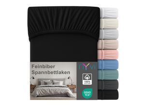4255636667400 - NYVI Feinbiber Spannbettlaken Deluxe für Matratzen bis 25 cm Steghöhe - Extra Warm & Weich 100% Baumwolle Bügelfrei Vorgekrumpft FarbeSchwarz Größe180x200 cm