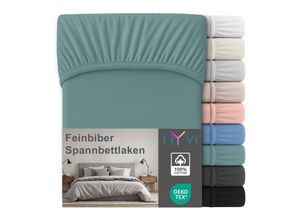 4255636667424 - NYVI Feinbiber Spannbettlaken Deluxe für Matratzen bis 25 cm Steghöhe - Extra Warm & Weich 100% Baumwolle Bügelfrei Vorgekrumpft Größe90x200 cm FarbeLindgrün