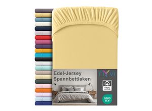 4255636666809 - NYVI Edel Jersey Spannbettlaken Deluxe für Matratzen bis 25 cm Steghöhe - 100% Baumwolle supergekämmt 140g m² Rundumgummizug FarbeGelb Größe90-100 x 200 cm