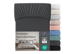 4255636667325 - NYVI Feinbiber Spannbettlaken Deluxe für Matratzen bis 25 cm Steghöhe - Extra Warm & Weich 100% Baumwolle Bügelfrei Vorgekrumpft FarbeAnthrazit Größe90x200 cm