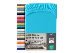 4255636667172 - NYVI Edel Jersey Spannbettlaken Deluxe für Matratzen bis 25 cm Steghöhe - 100% Baumwolle supergekämmt 140g m² Rundumgummizug Größe140-160 x 200 cm FarbeTürkis