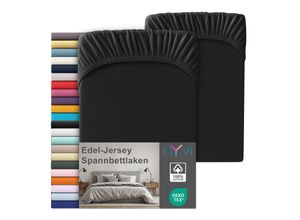 4255636668520 - NYVI Edel Jersey Spannbettlaken Deluxe für Matratzen bis 25 cm Steghöhe - 100% Baumwolle supergekämmt 140g m² Rundumgummizug FarbeSchwarz Größe90-100 x 200 cm (2er Set)