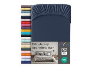 4255636666977 - NYVI Edel Jersey Spannbettlaken Deluxe für Matratzen bis 25 cm Steghöhe - 100% Baumwolle supergekämmt 140g m² Rundumgummizug Größe180-200 x 200 cm FarbeMarineblau