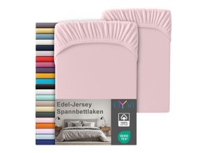 4255636668711 - NYVI Edel Jersey Spannbettlaken Deluxe für Matratzen bis 25 cm Steghöhe - 100% Baumwolle supergekämmt 140g m² Rundumgummizug FarbeRosa Größe140-160 x 200 cm (2er Set)