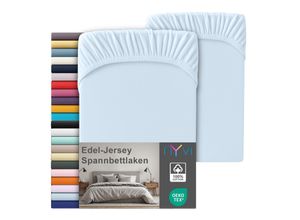 4255636668797 - NYVI Edel Jersey Spannbettlaken Deluxe für Matratzen bis 25 cm Steghöhe - 100% Baumwolle supergekämmt 140g m² Rundumgummizug FarbeHellblau Größe90-100 x 200 cm (2er Set)