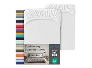 4255636668490 - NYVI Edel Jersey Spannbettlaken Deluxe für Matratzen bis 25 cm Steghöhe - 100% Baumwolle supergekämmt 140g m² Rundumgummizug FarbeWeiß Größe140-160 x 220 cm (2er Set)