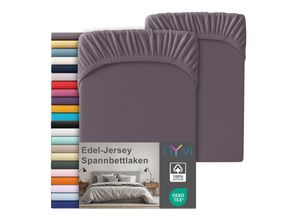 4255636668940 - NYVI Edel Jersey Spannbettlaken Deluxe für Matratzen bis 25 cm Steghöhe - 100% Baumwolle supergekämmt 140g m² Rundumgummizug FarbeGraphit Größe140-160 x 220 cm (2er Set)
