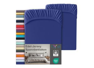 4255636668858 - NYVI Edel Jersey Spannbettlaken Deluxe für Matratzen bis 25 cm Steghöhe - 100% Baumwolle supergekämmt 140g m² Rundumgummizug FarbeRoyalblau Größe90-100 x 200 cm (2er Set)